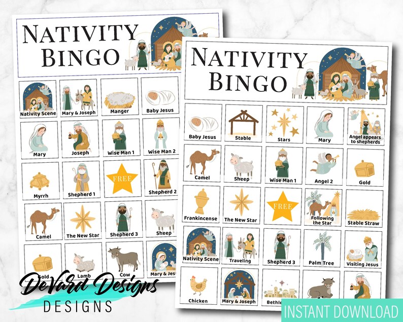 Nativity Bingo Game: 20 Unique Cards, Christmas Party, Bible Christian ...