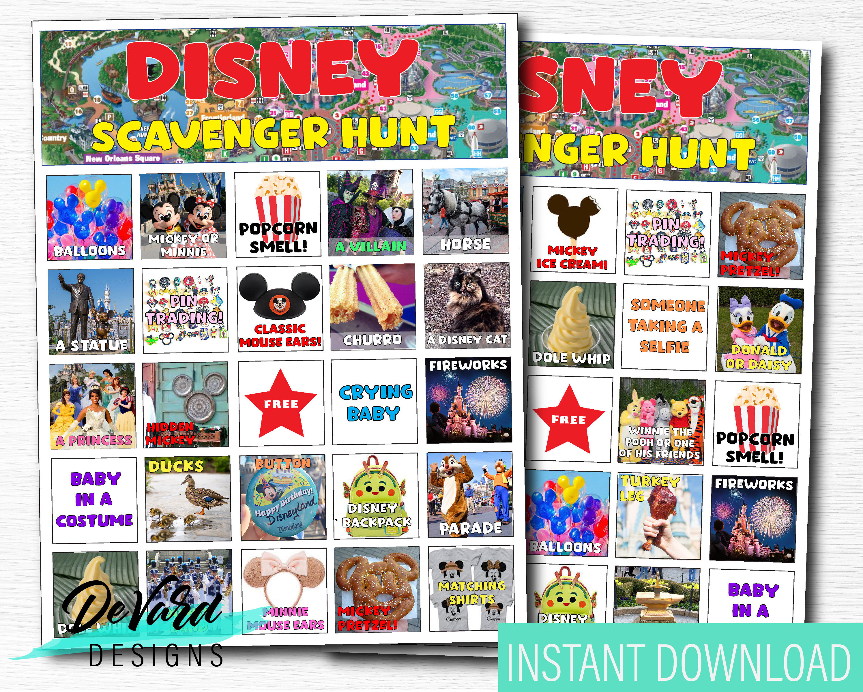 Disneyland Disneyworld Scavenger Hunt Bingo Game Look & Find Activity ...