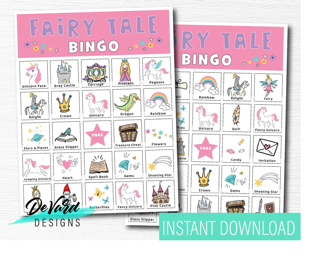 Fairy Tale Bingo Game- Set of 15 Cards + Call Cards - Unicorns ...