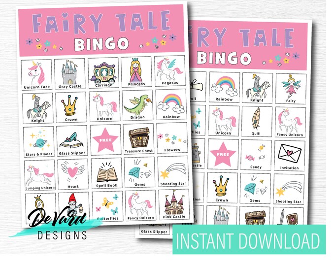 Fairy Tale Bingo Digital Download Printable Play Based Activity