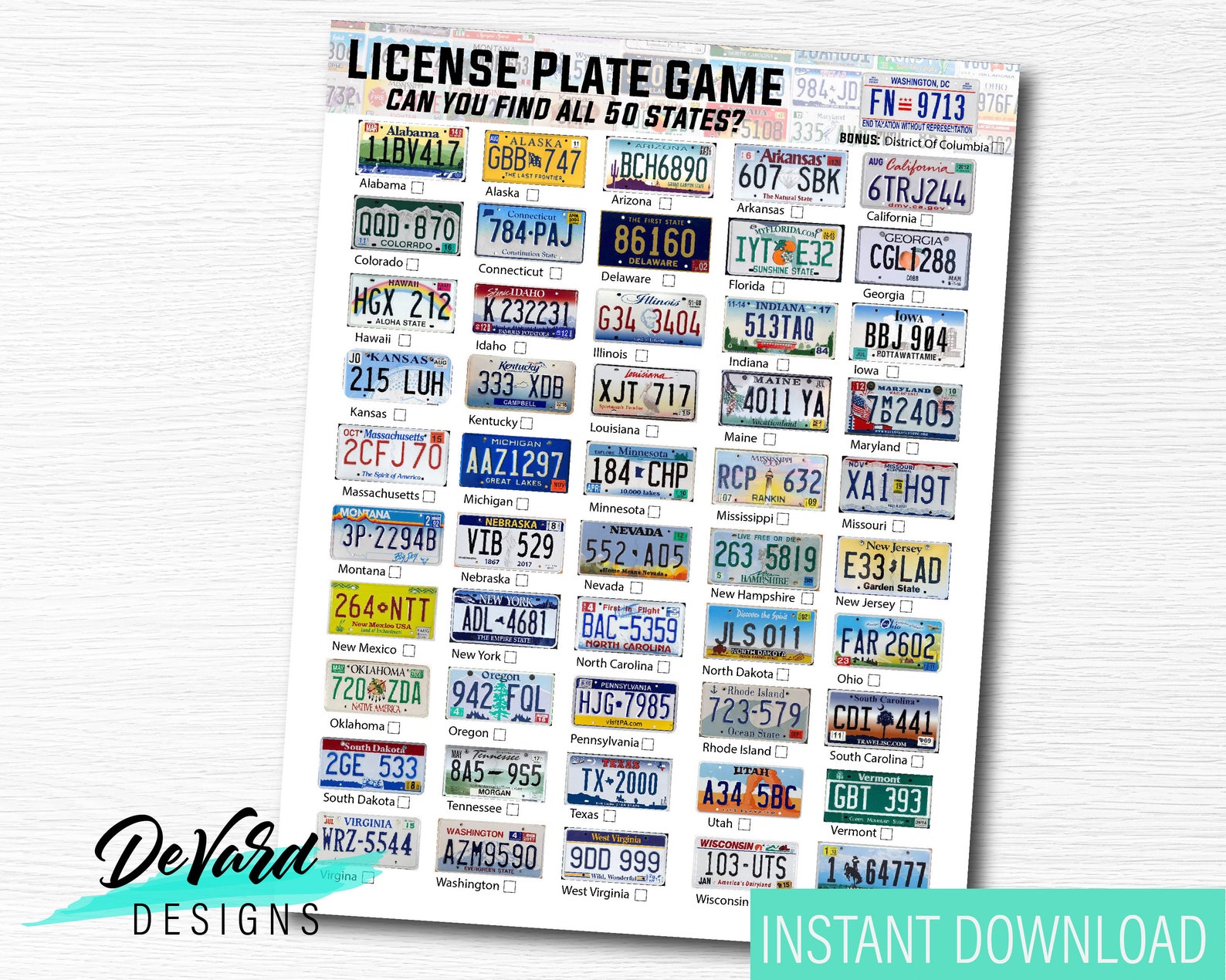 License Plate Road Trip Game: Look & Find Activity (digital Download ...