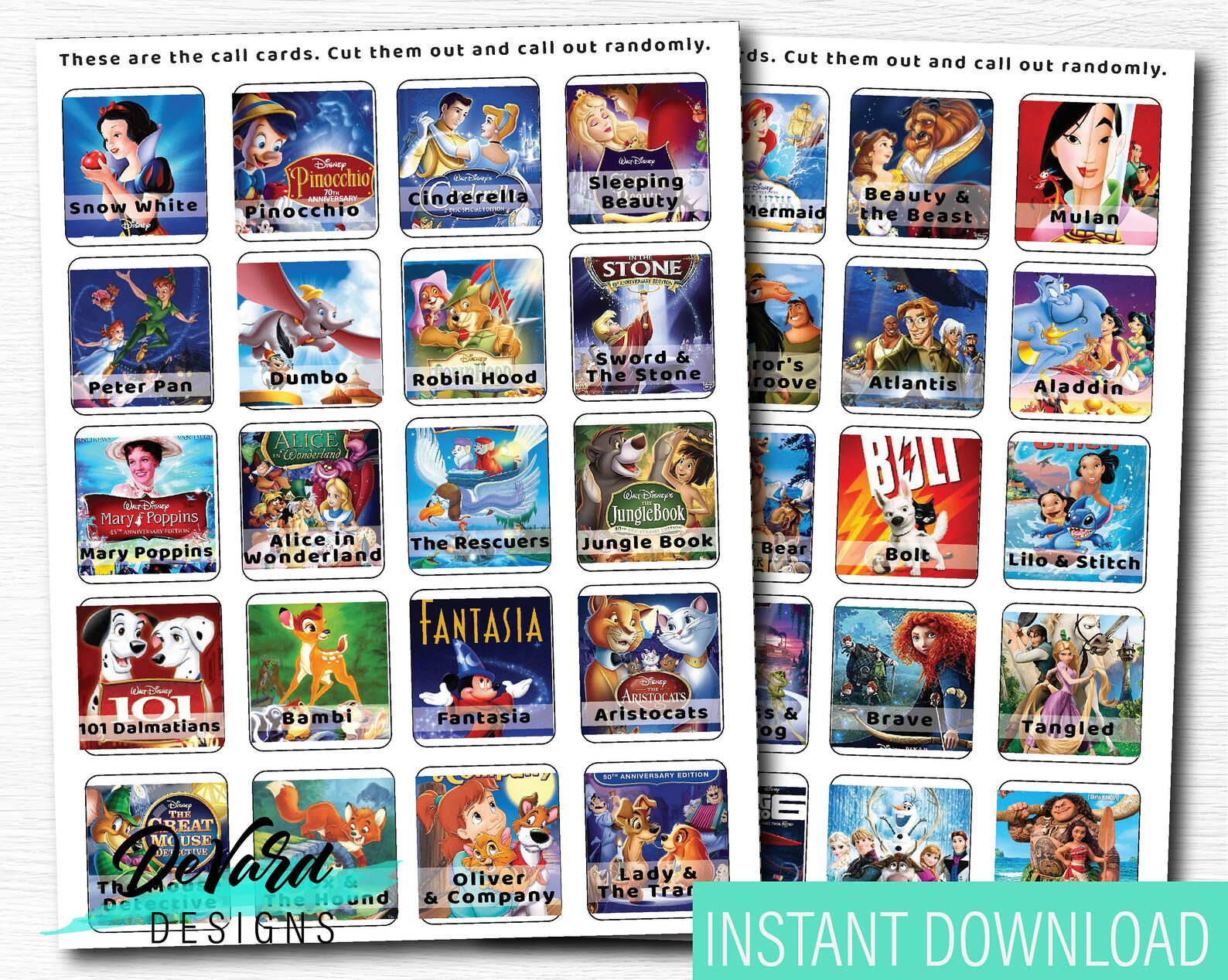 Family Movie Disneyland Disneyworld Bingo Game Birthday Party - Etsy