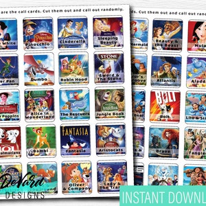 Family Movie Disneyland Disneyworld Bingo Game- Birthday Party Activity ...