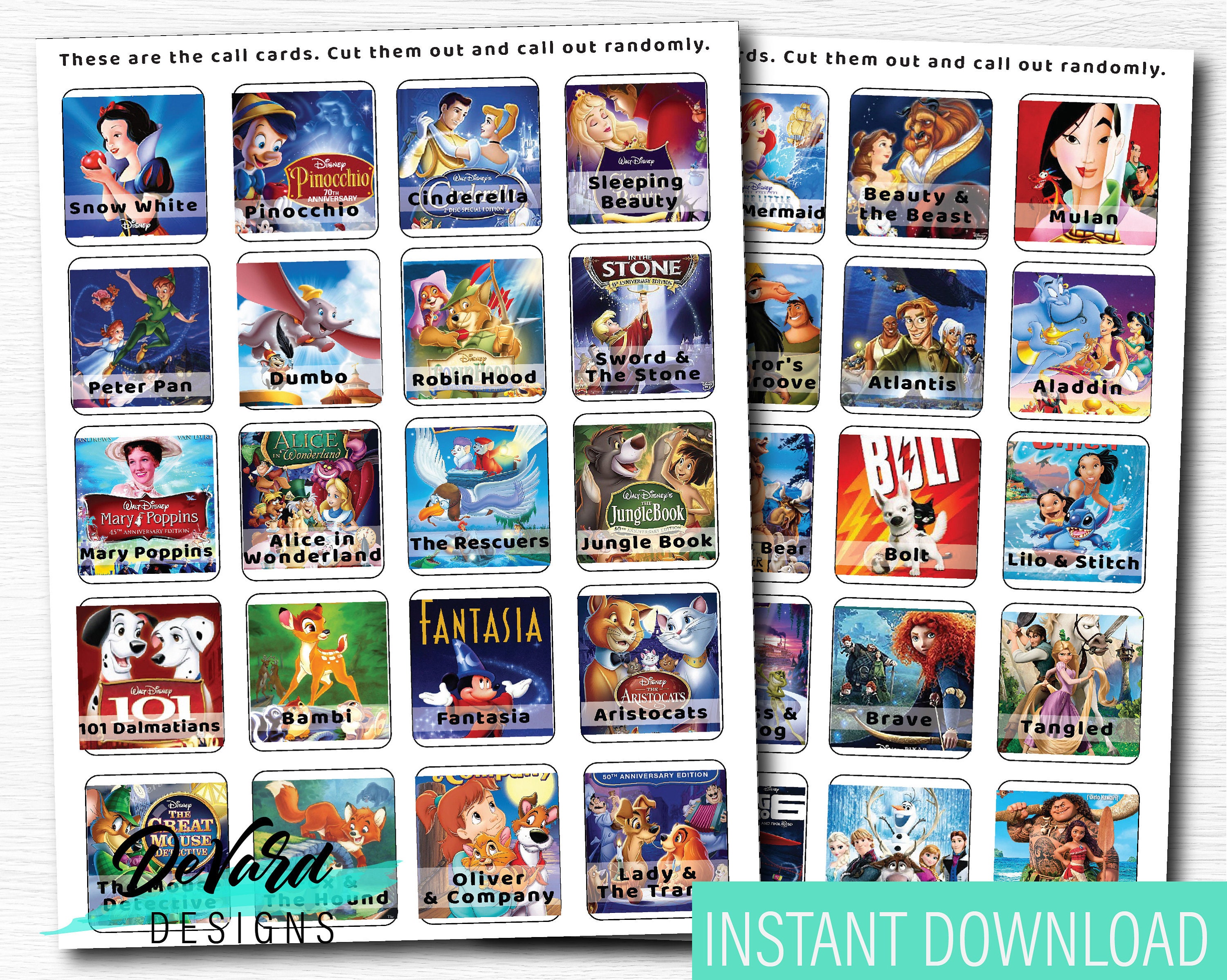 Family Movie Disneyland Disneyworld Bingo Game- Birthday Party Activity ...