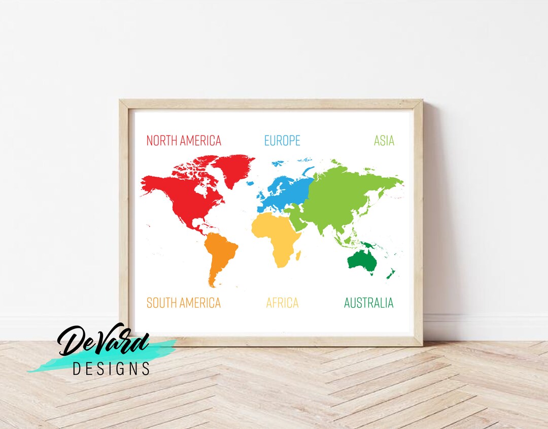 World Wall Map Colorful Classroom Chart- Instant Download Wall Art ...