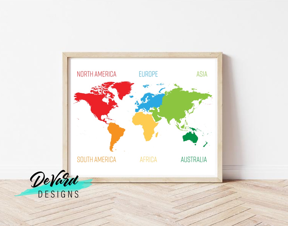 World Wall Map Colorful Classroom Chart Instant Download Wall Art ...
