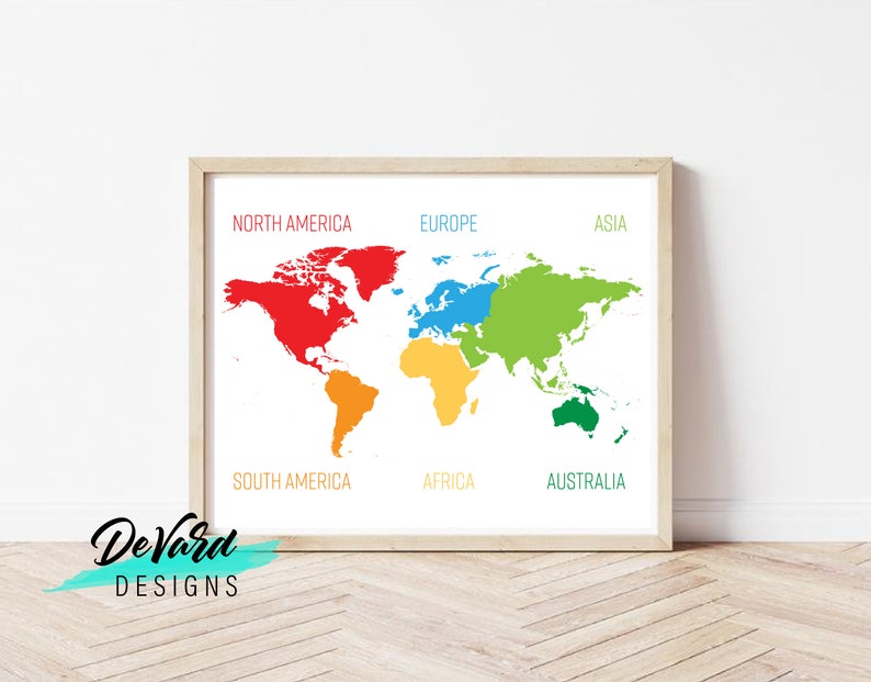 World Wall Map Colorful Classroom Chart Instant Download Wall Art ...