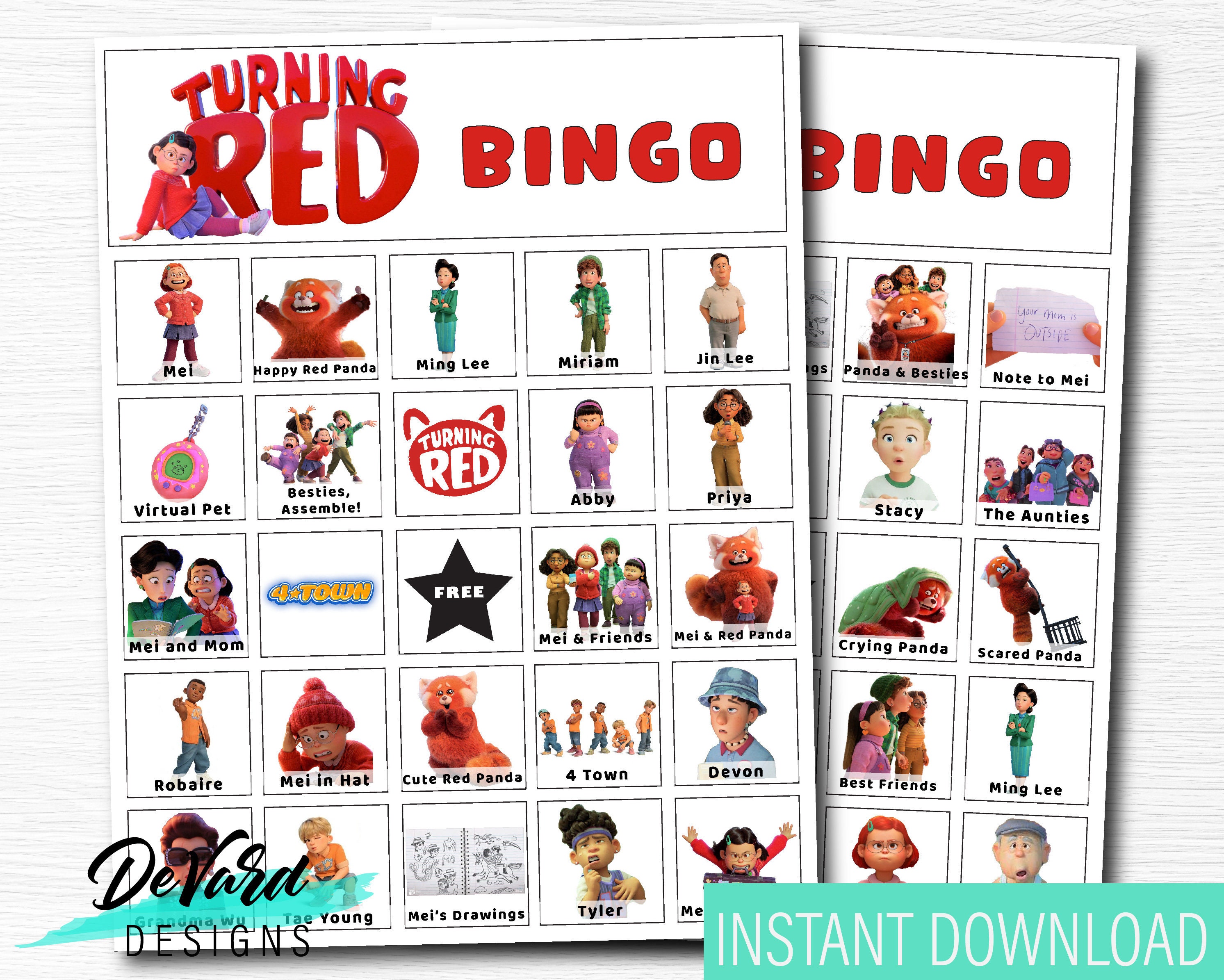 Magic Red Panda Turning Red Bingo Game-set of 15 Cards Birthday Party ...