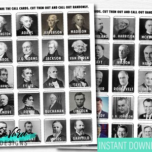 United States of America Presidents Bingo Game- Set of 15 Cards + Call ...