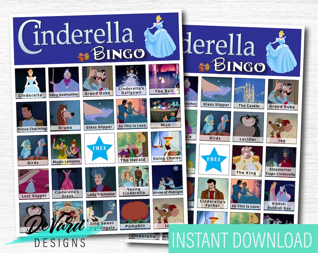 Cinderella Princess Movie Bingo Game- Birthday Party Activity-set of 20 ...