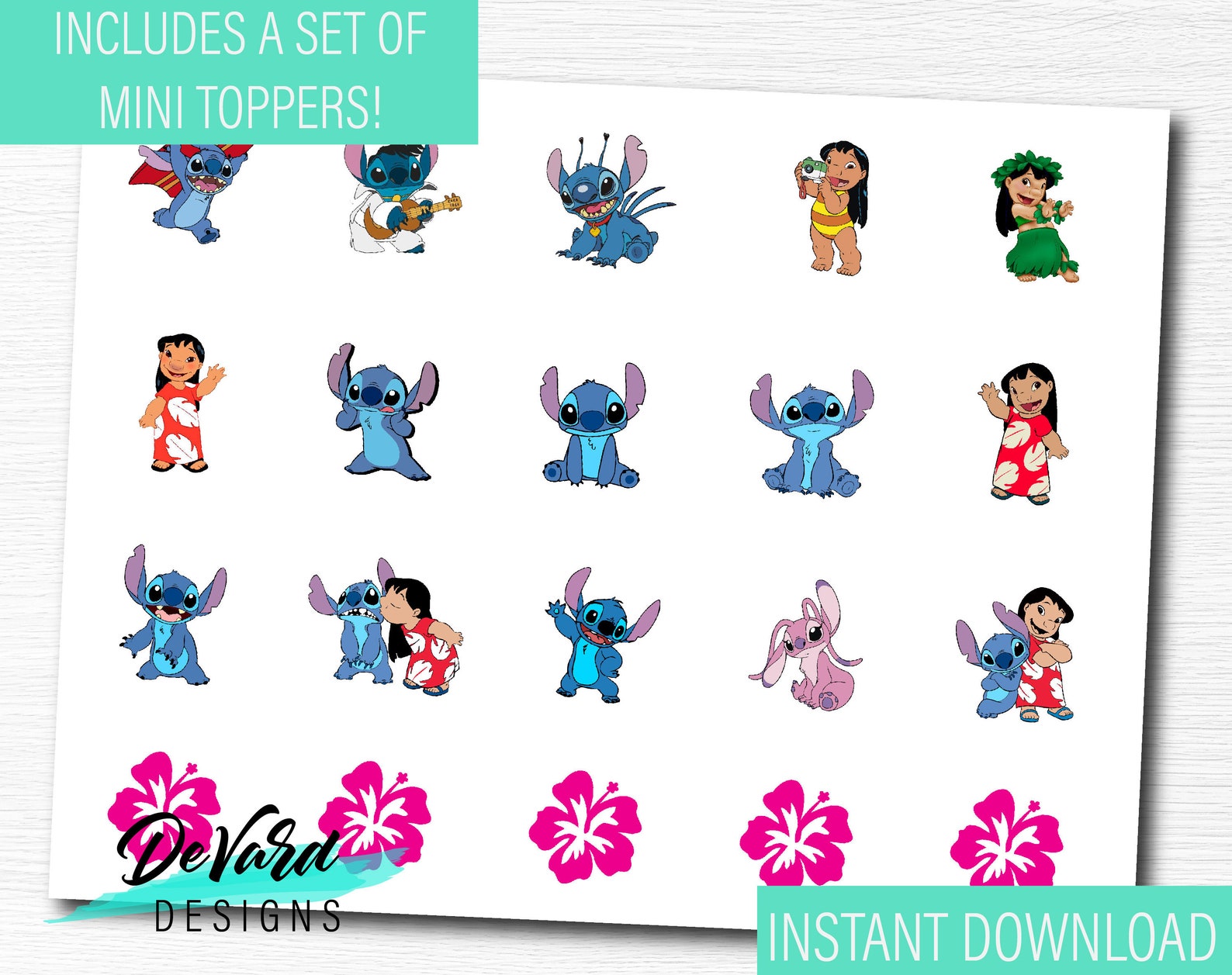 Lilo and Stitch Printable Cupcake Topper-favor Tags Set of 15 - Etsy