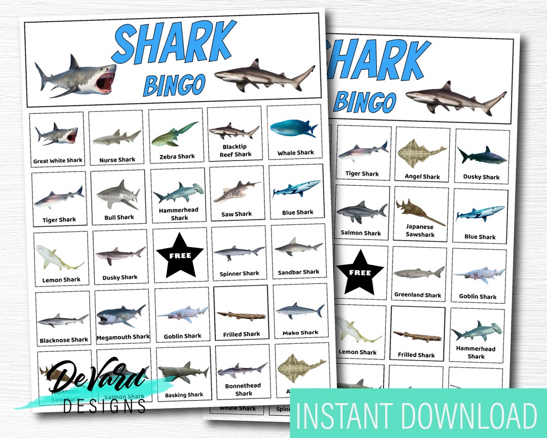 Shark Bingo Game: 15 Unique Cards, Ocean Theme (digital Download) - Etsy