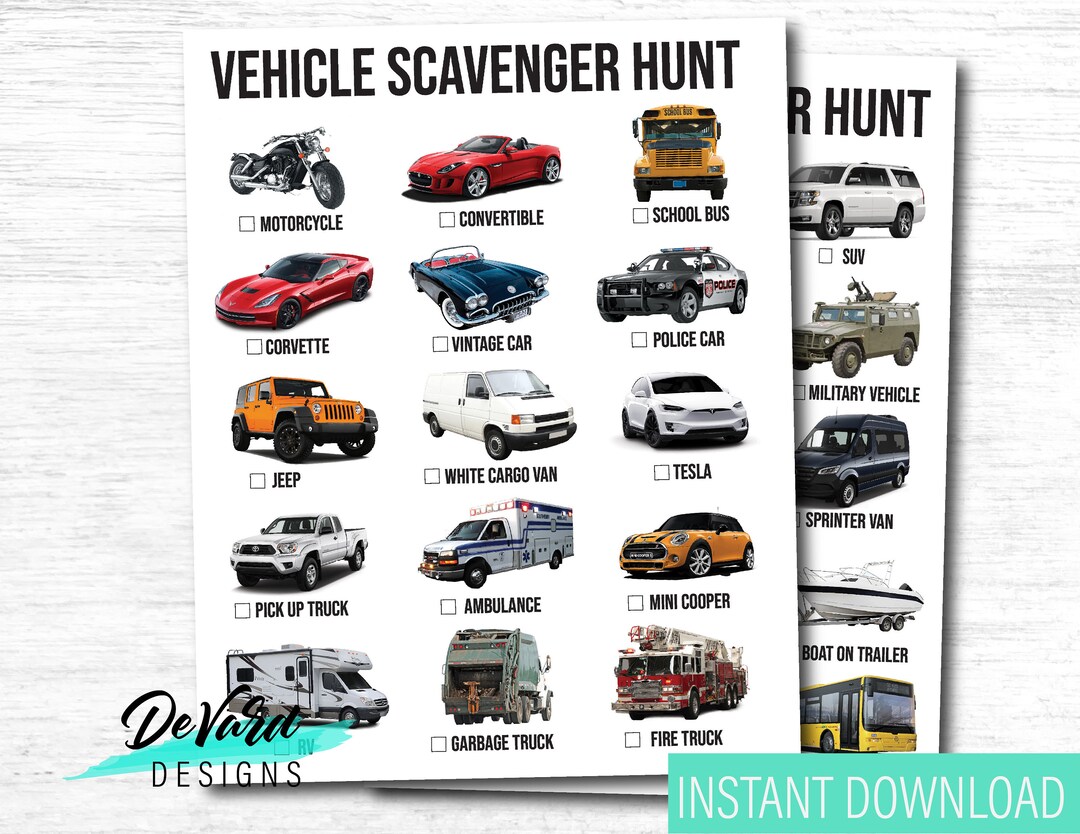 Vehicle Scavenger Hunt Bingo Game- Look & Find Activity- 2 Unique Cards ...