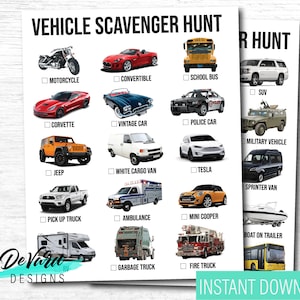Vehicle Scavenger Hunt Bingo Game- Look & Find Activity- 2 Unique Cards ...