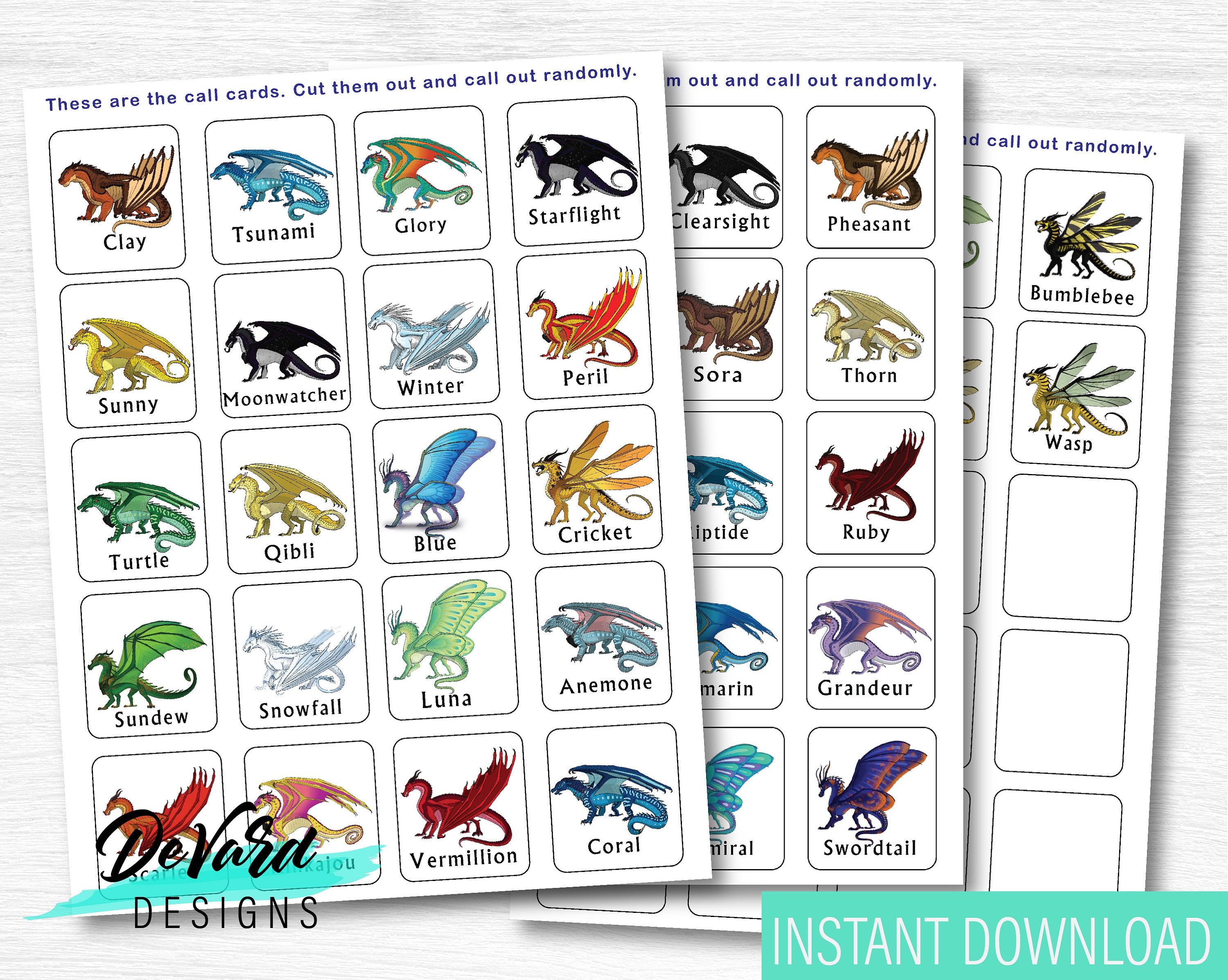 Dragon Bingo Game: Wings of Fire Party, 21 Cards (digital Download) - Etsy