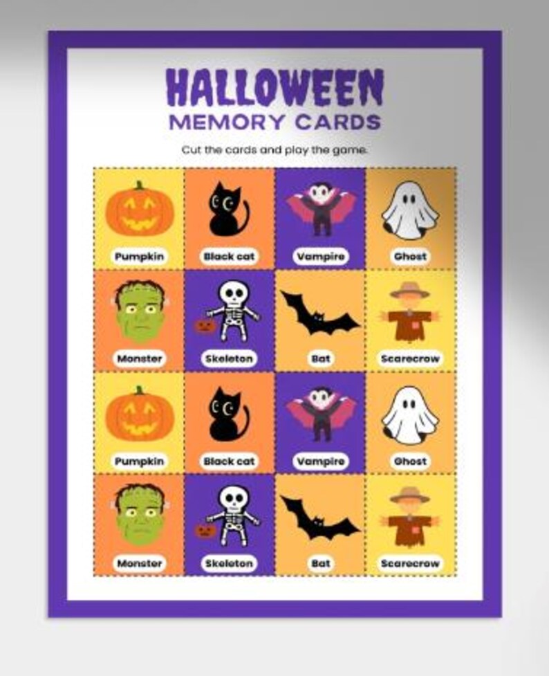 Printable Halloween Memory Card Game for Kids: Educational Activity PDF ...