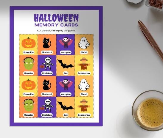 Printable Halloween Memory Card Game for Kids: Educational Activity PDF ...