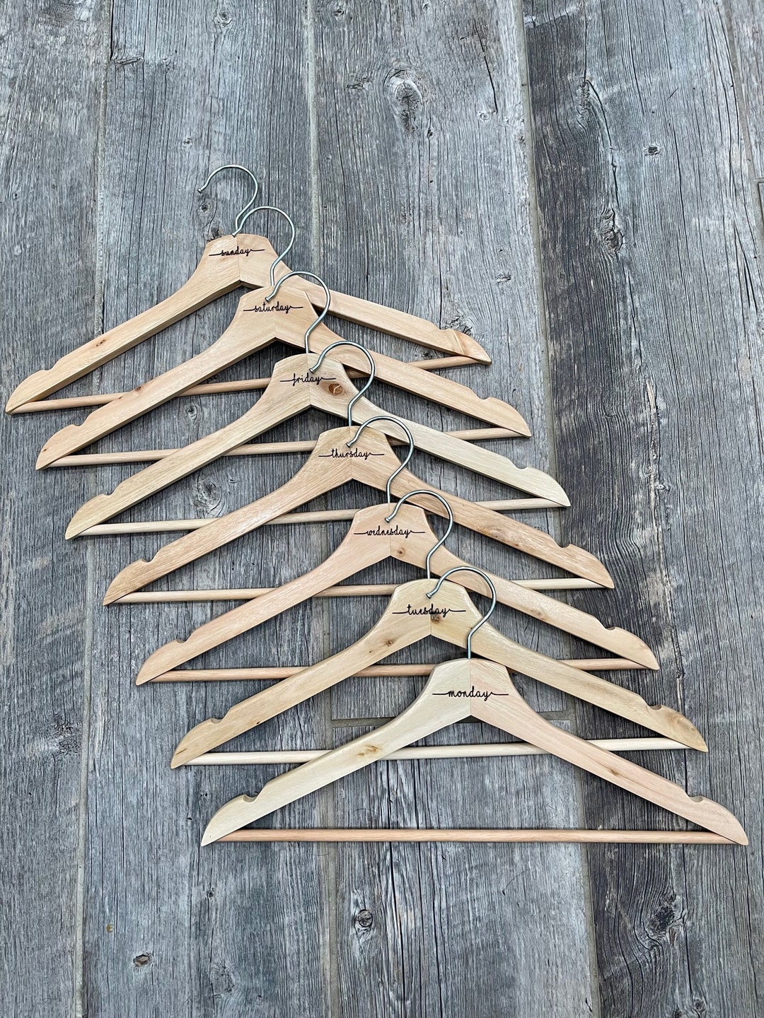 Personalized Day of Week Solid Wood Hangers - Etsy