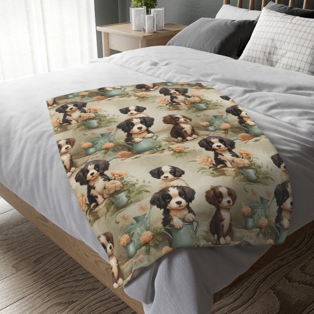 Cute Cocker Spaniel Puppy Velveteen Blanket Dog Lover Gift Puppy Print ...