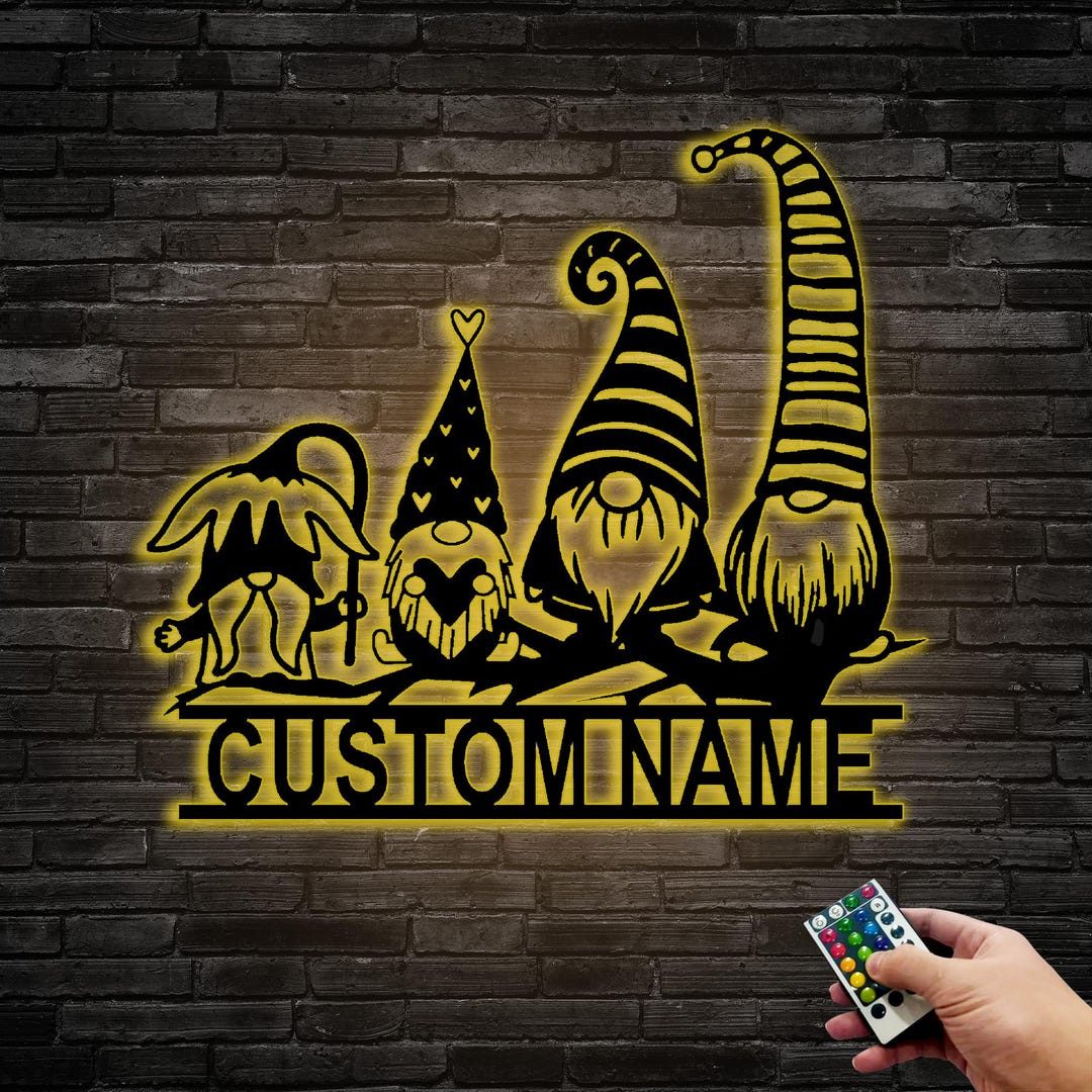 Custom Gnome Metal Wall Sign, Personalized Gnome Metal Wall Art, Gnome ...