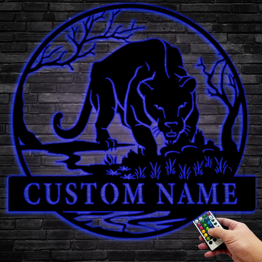 Custom Panther Metal Wall Sign With LED Light, Personalized Panther ...