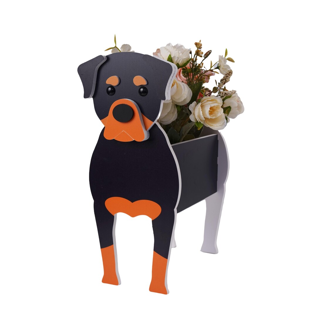 Rottweiler Dog Shaped Ceramic Flower Pot - Unique Garden Art Decor for ...