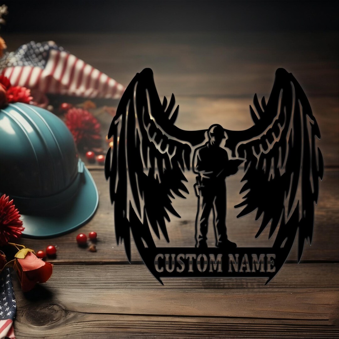 Personalized Construction Worker With Angel Wings Memorial Metal Sign ...