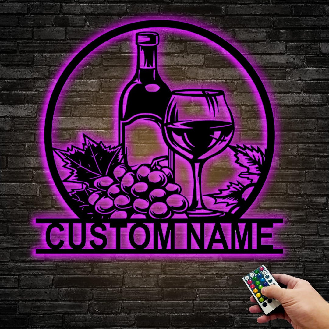 Custom Wine Sign, Led Light-up Metal Wall Art for Wine Bar Pub, Floral ...