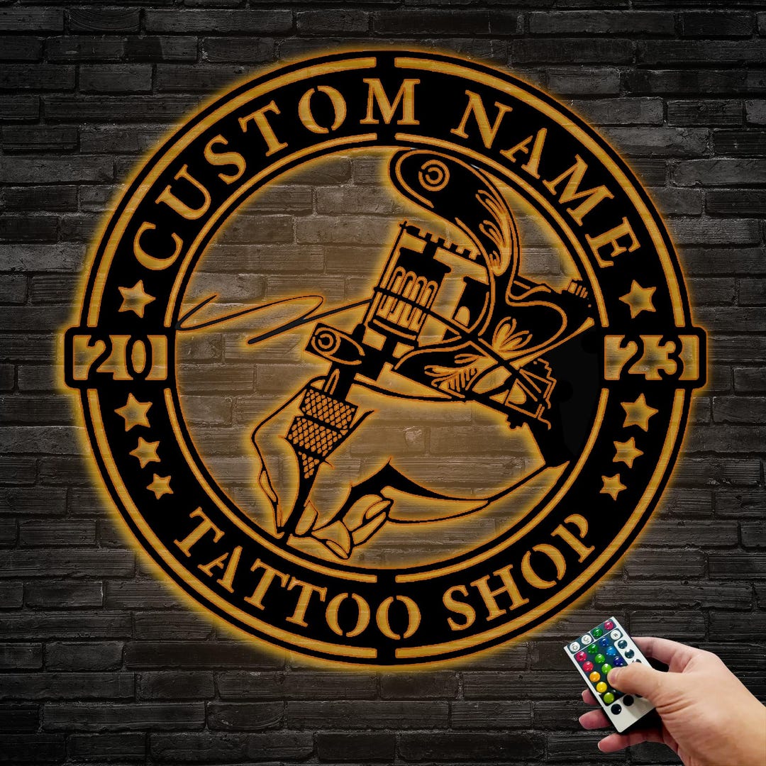 Custom Tattoo Shop Name Metal Wall Sign,tattoo Gun Metal Wall Decor ...