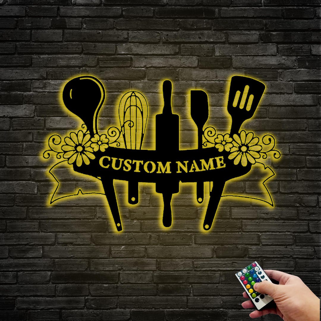 Personalized Metal Kitchen Name Sign, Custom Metal Kitchen Wall Art ...