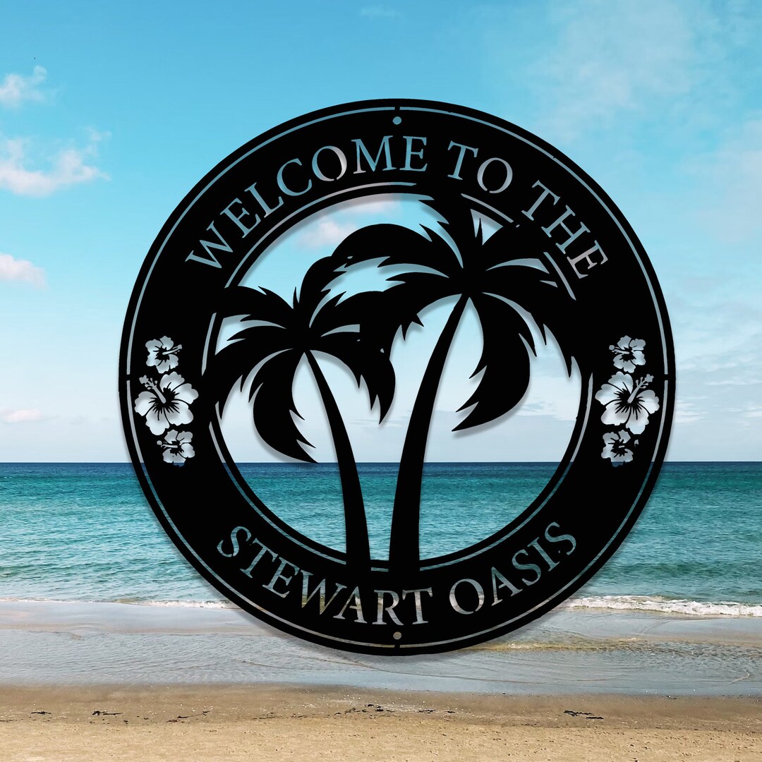 Custom Metal Palm Tree Sign,beach House Decor,pool Sign,outdoor Patio ...