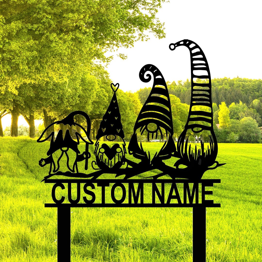 Personalized Gnome Metal Garden Sign With Stake, Gnomes Metal Yard Art ...