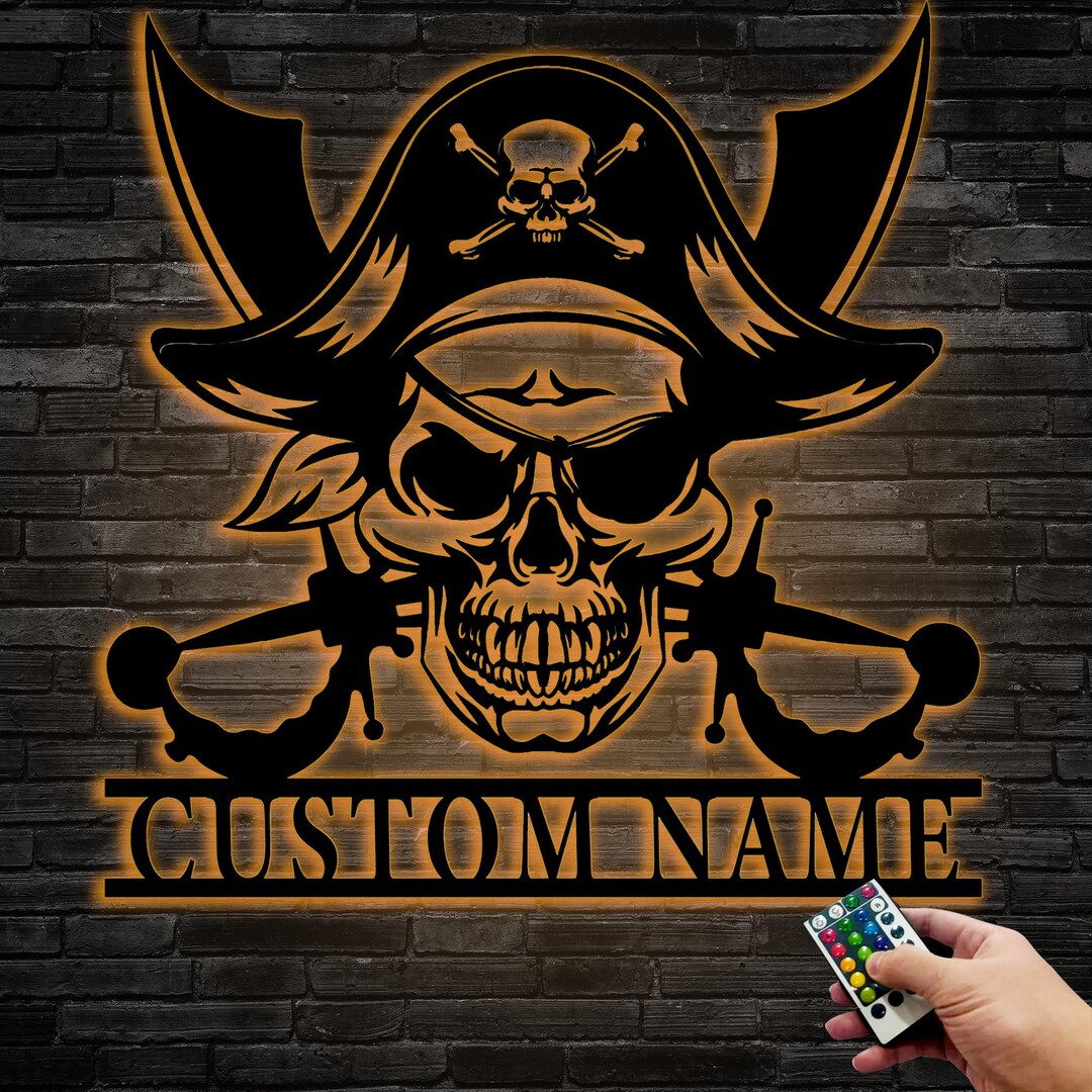 Custom Pirate Skull Swords Metal Sign, Personalized Pirate Ship Name ...