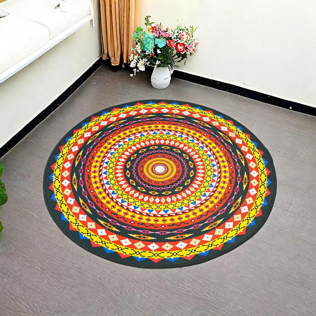 Ethnic Style Round Rug，tetro Mandala Floor Rug，vintage Rug，crystal ...
