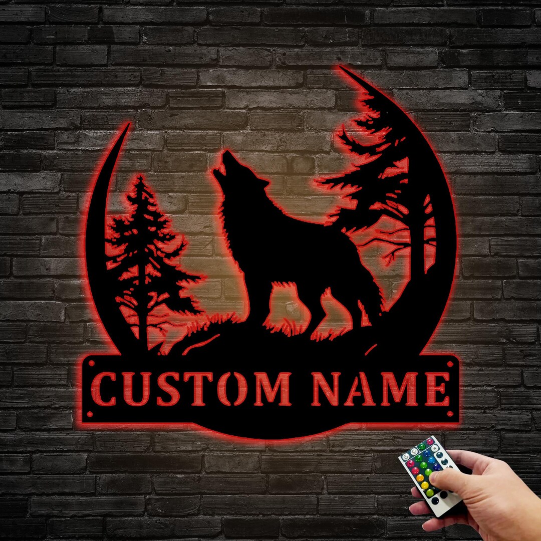 Custom Wolf Wall Decor，howling Wolf Sign，wolf Name Sign，helloween Wolf ...