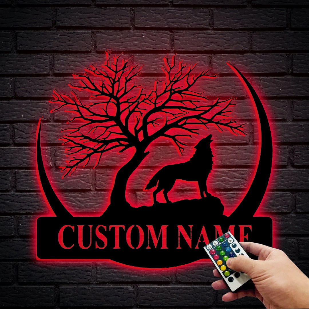 Custom Wolf Metal Wall Sign, Personlized Wolf Name Sign, Room Decor ...