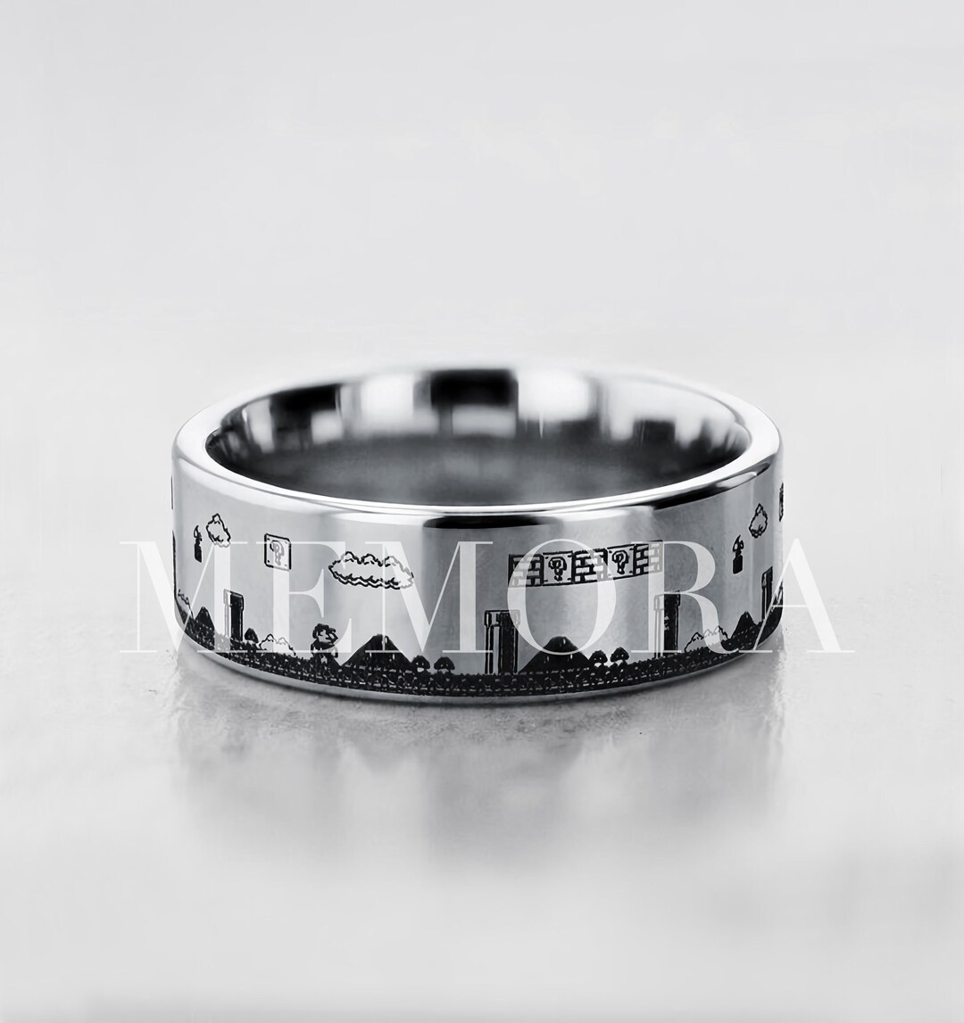 Retro Gamer Tungsten Ring: Mario Inspired Wedding Band, 8mm - Etsy