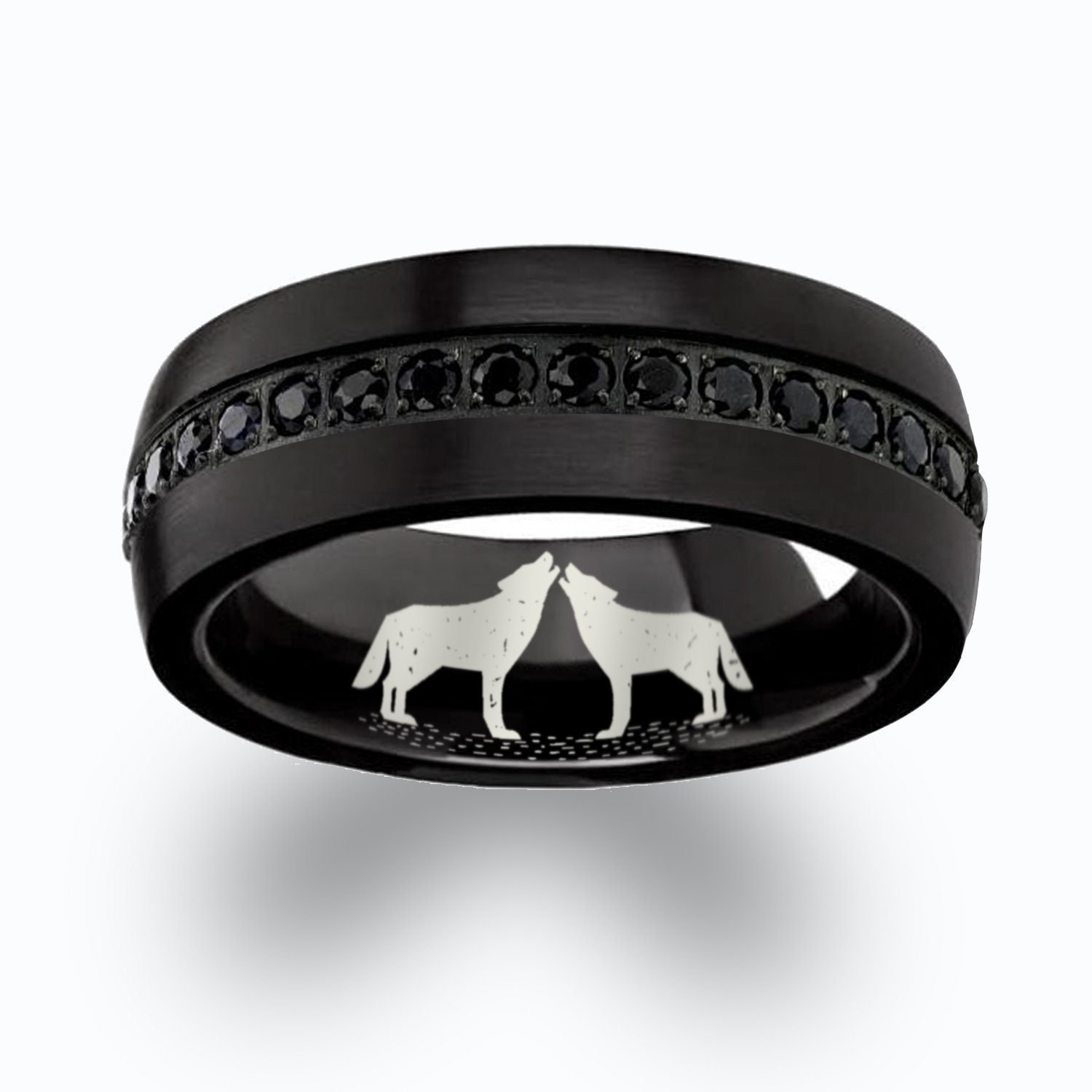 Inside Engraved Two Wolves Wedding Band, Inner Wolf Couple Wedding Ring ...