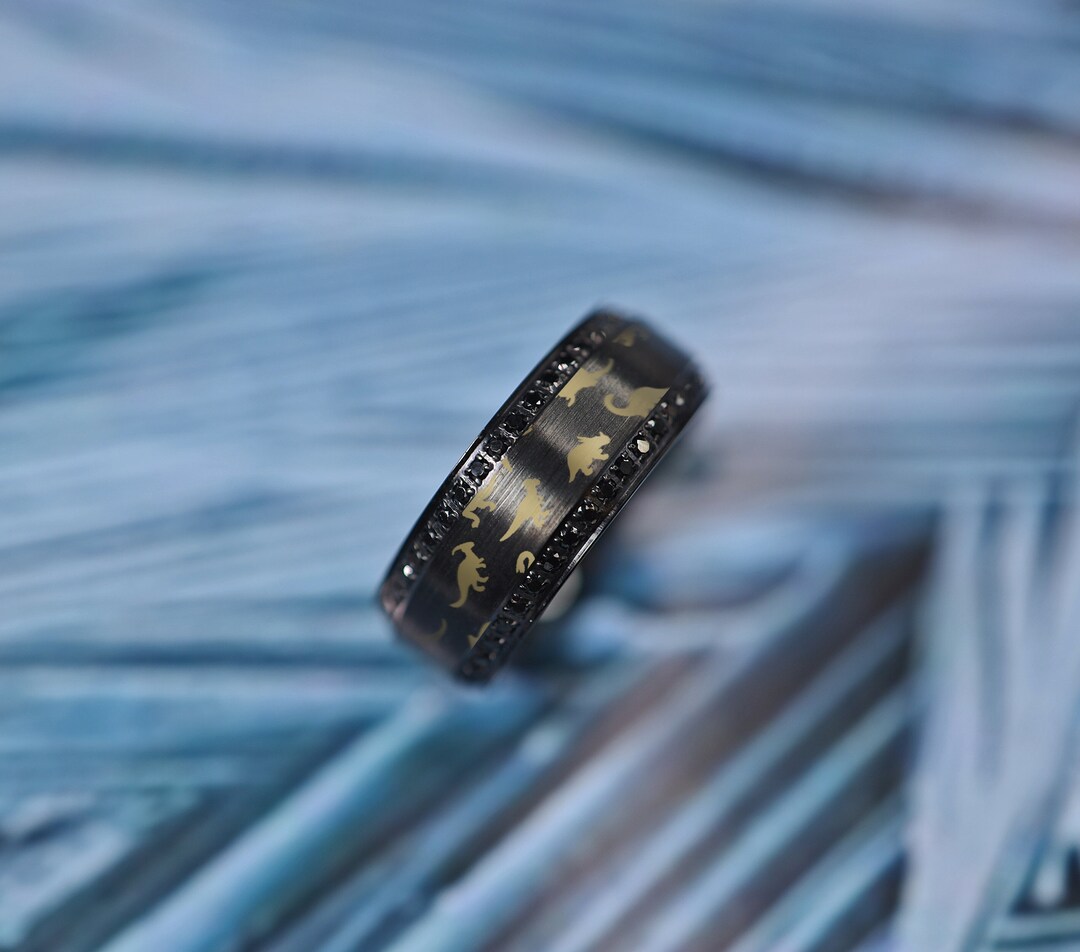 Dinosaur Engraved Titanium Wedding Ring - Fossil Dino Ring 8mm - Etsy
