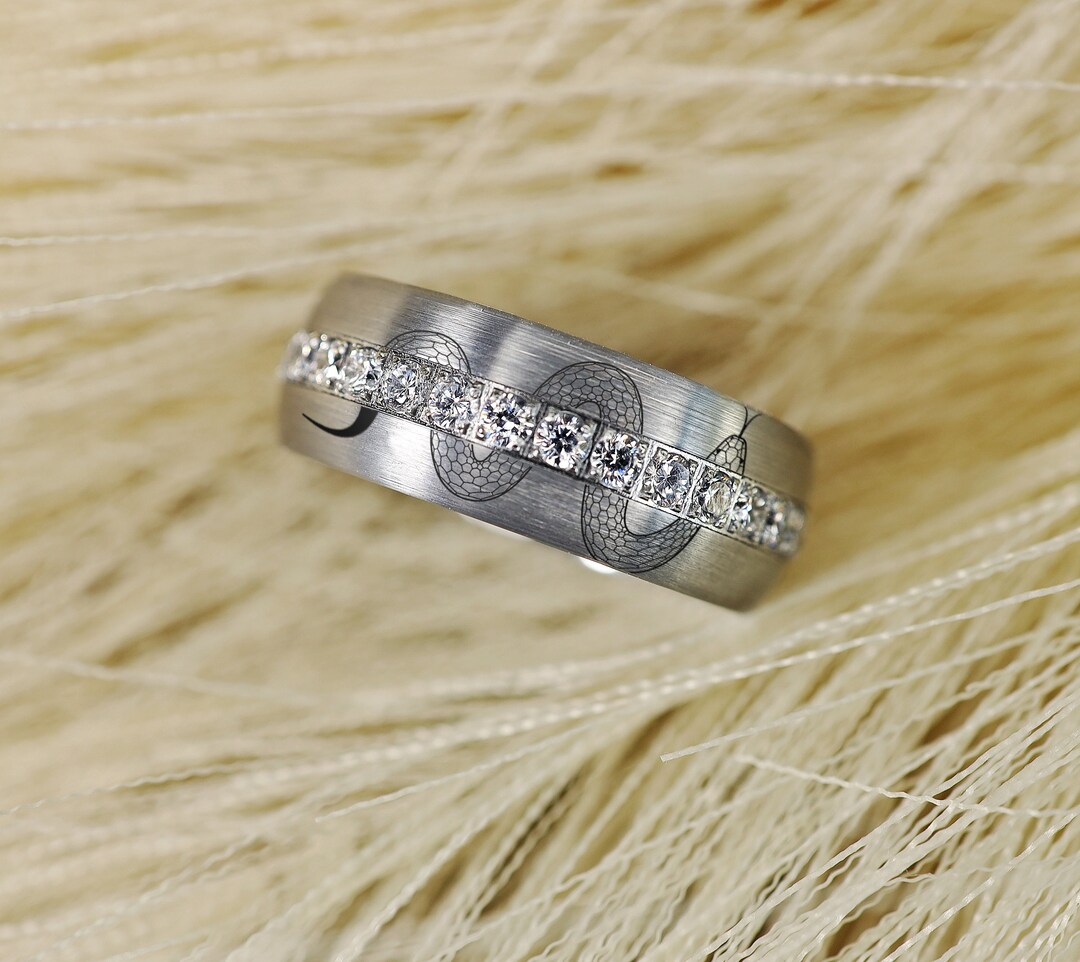 Snake Engraved Tungsten Wedding Band With Diamonds - Etsy