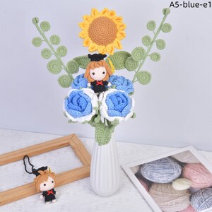 8PCS Handmade Graduation Bouquet, Crochet Rose Bouquet, Knitted Flowers ...