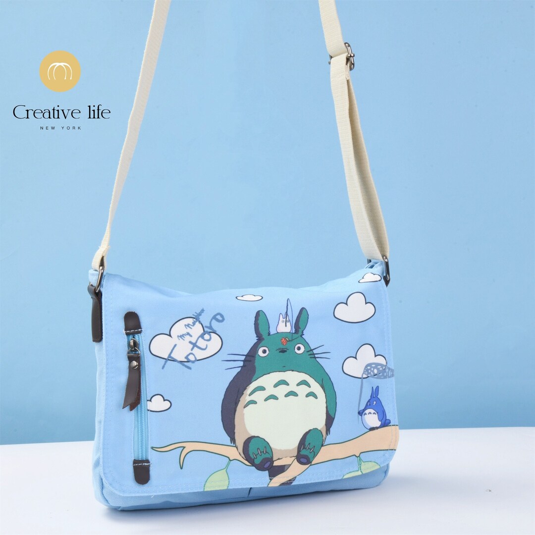NEW Handmade Blue Cartoon Canvas Crossbody Bag, Kawaii Anime Messenger ...