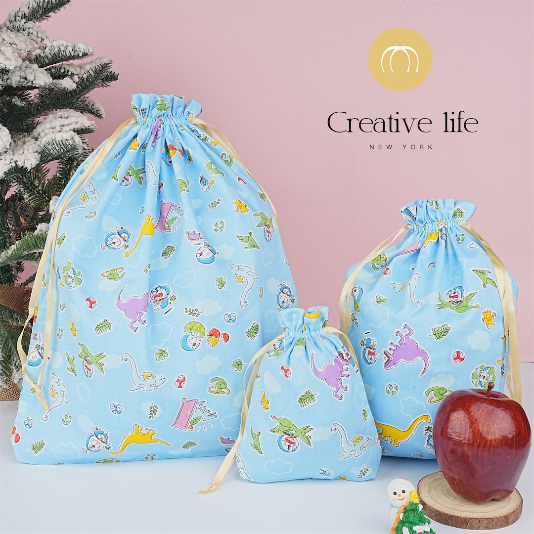 NEW S/M/L Handmade Doraemon Gift Bags, Light Blue Cartoon Drawstring ...