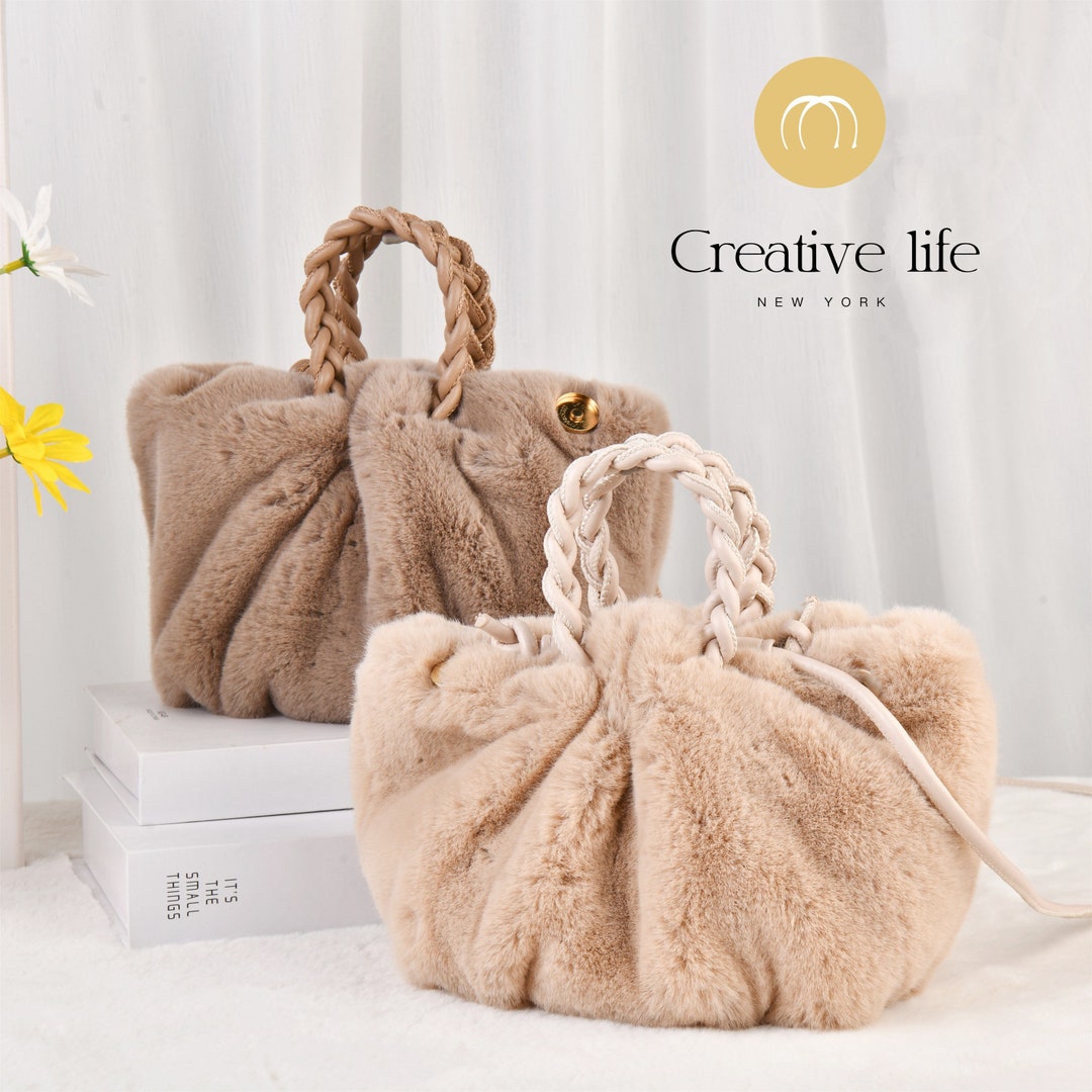 Solid Plush Hand Crossbody Bag, Brown/beige Shoulder Bag, Plush Handbag ...