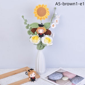 8PCS Handmade Graduation Bouquet, Crochet Rose Bouquet, Knitted Flowers ...