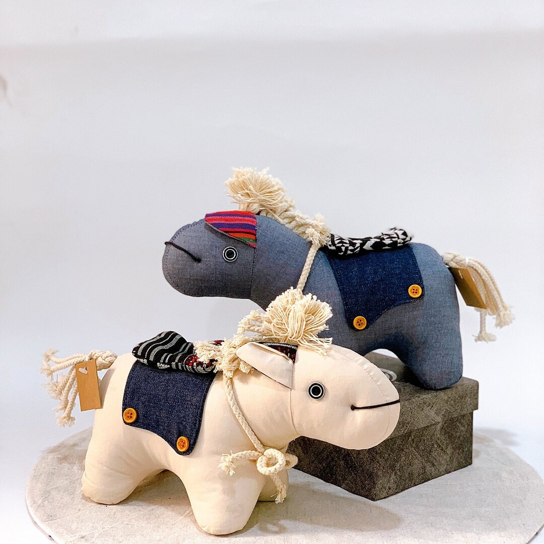 Handmade Fur Mule Plushie With Denim Saddle Plain Canvas Donkey Stuffed ...