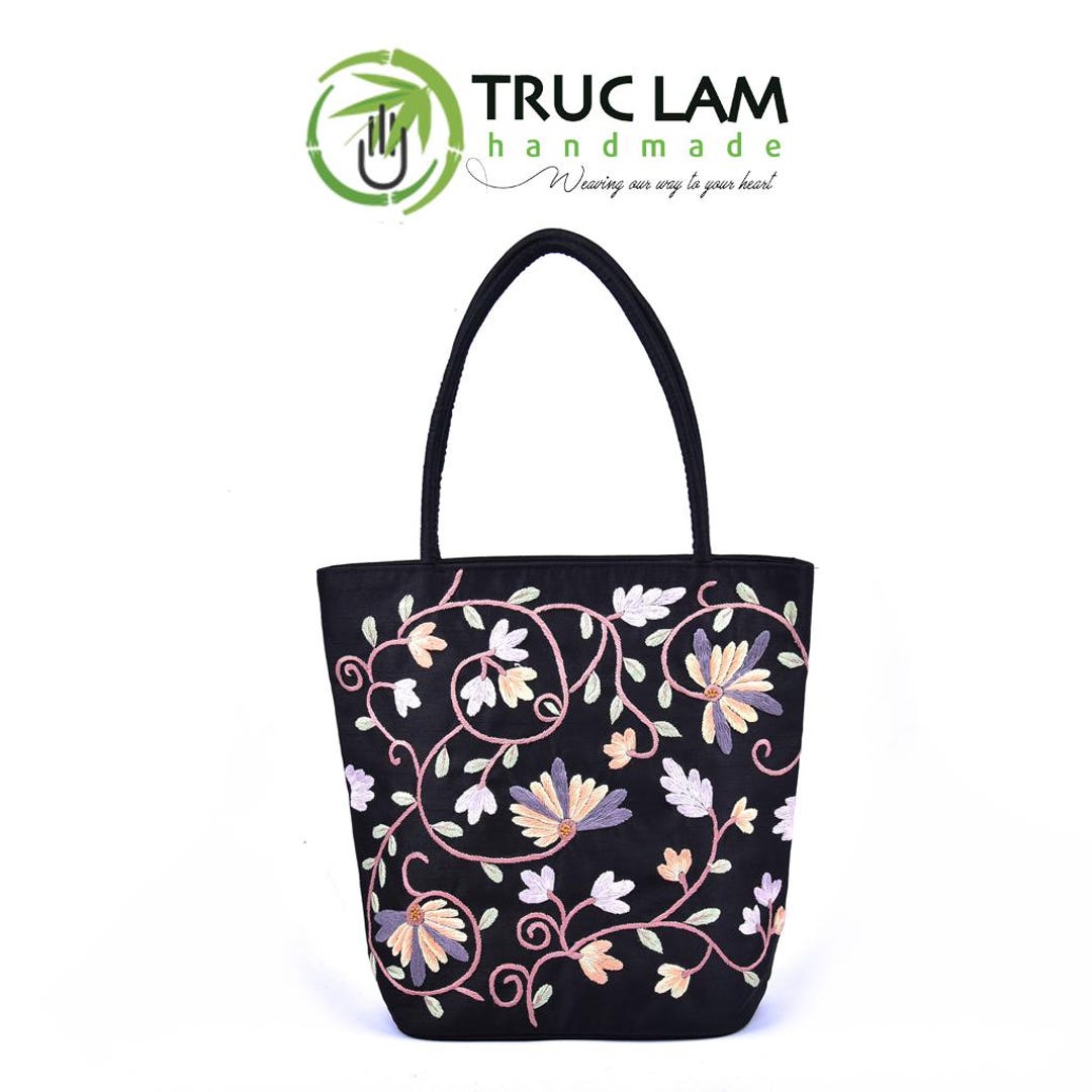 Embroidered Floral Taffeta Bucket Bag: Handmade Shoulder Bag - Etsy