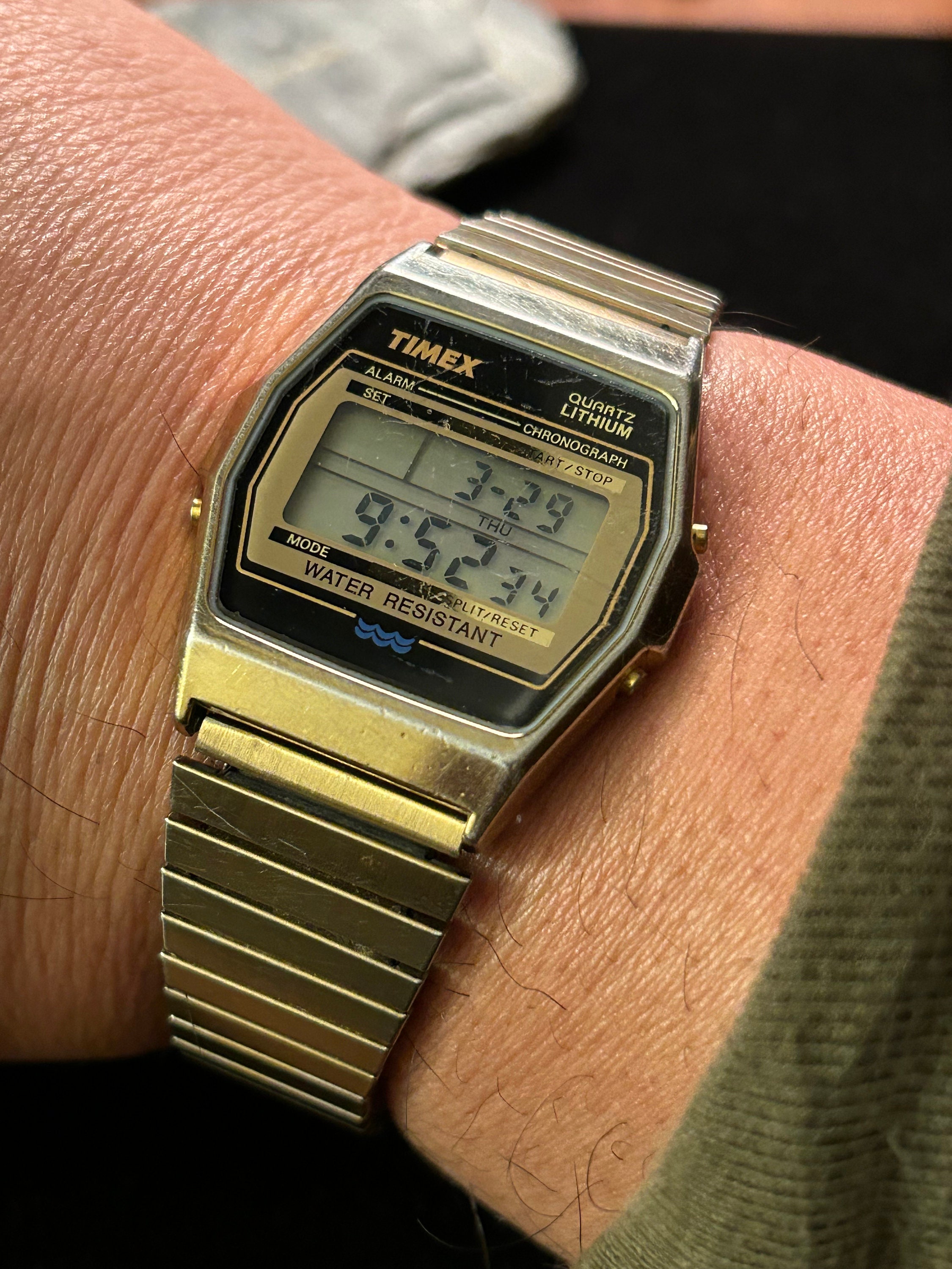 Vintage Timex Quartz Lithium Digital Mens Watch Gold Tone - Etsy