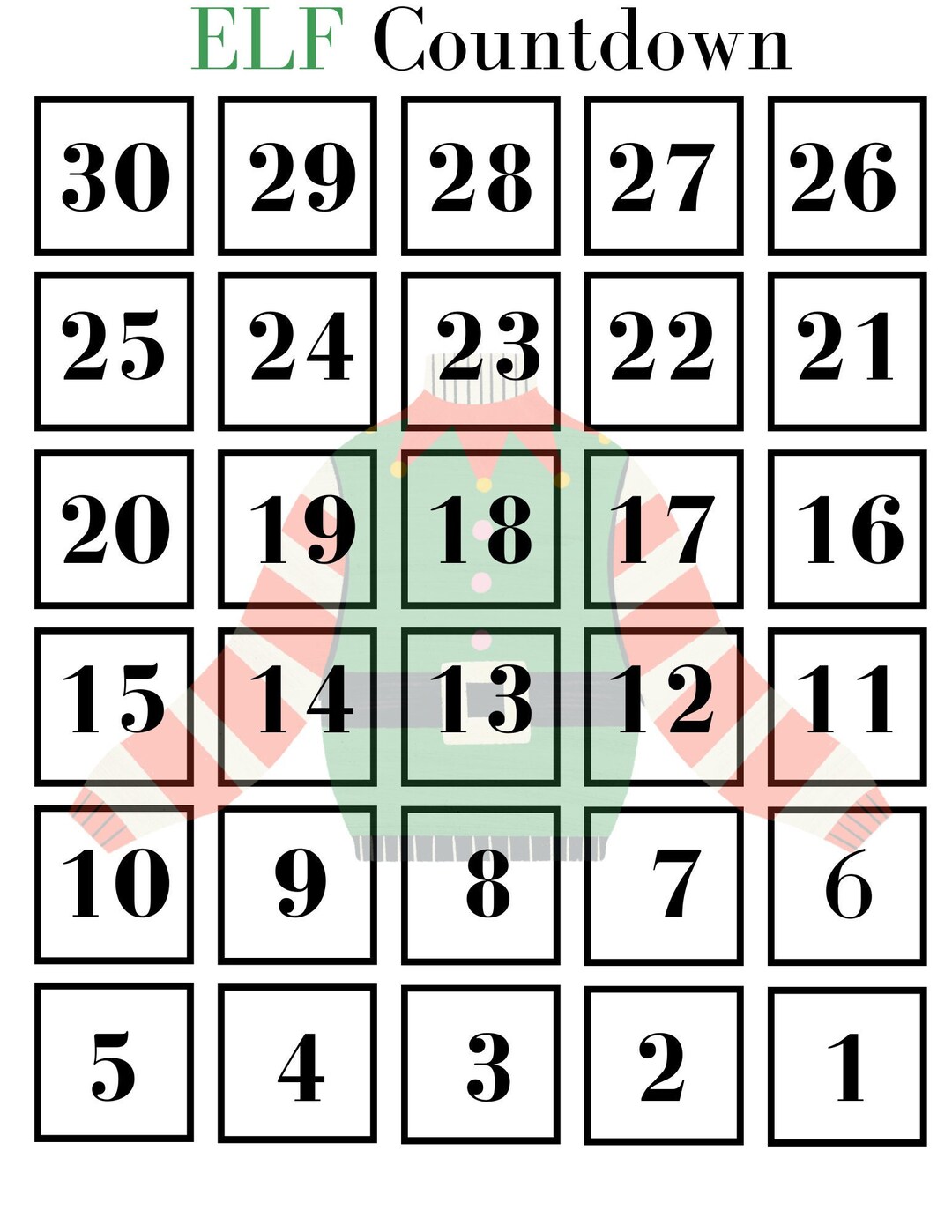 ELF on the Shelf Countdown, ELF Countdown, ELF Countdown Calendar ...