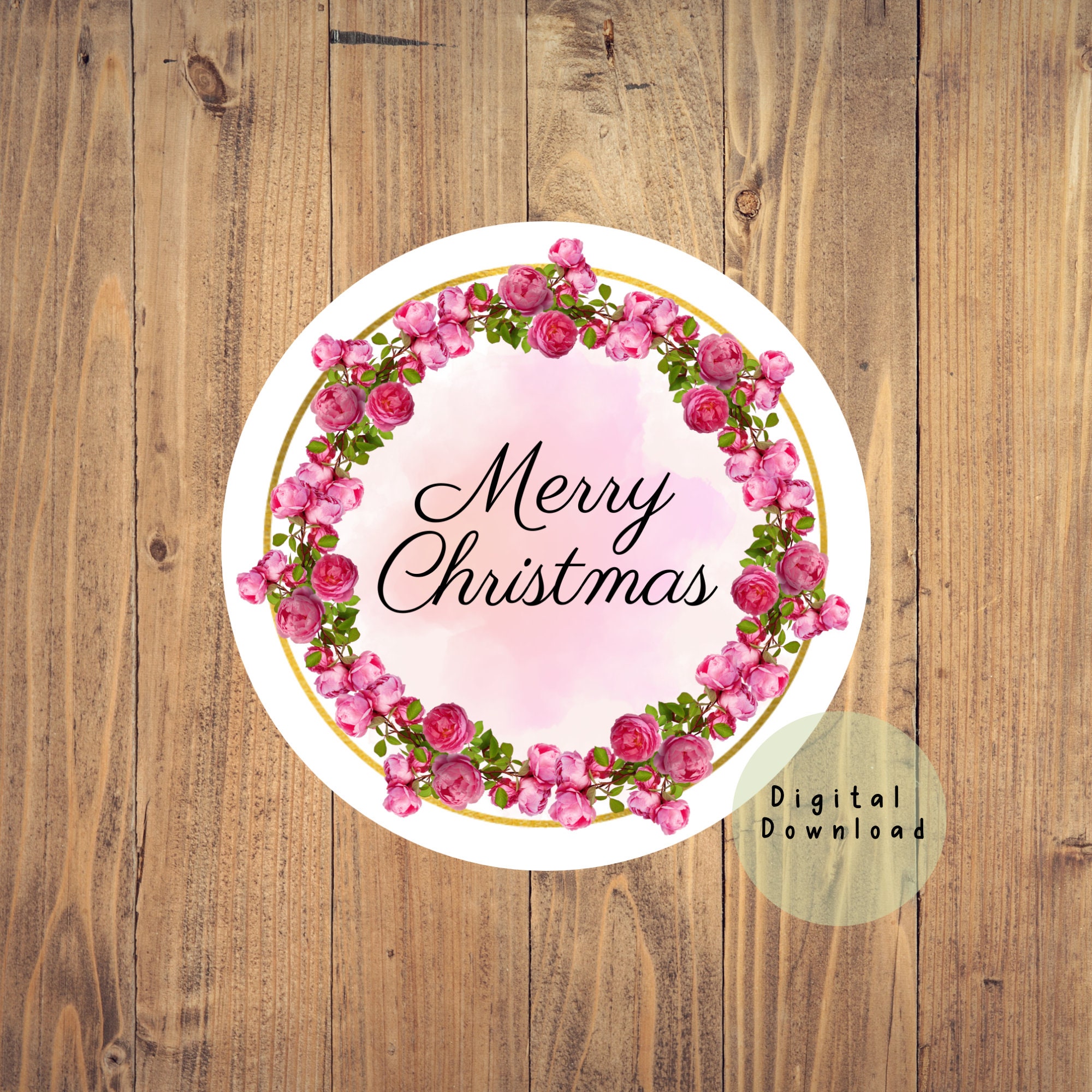 Printable Pink Watercolor Merry Christmas Round Sticker Merry Christmas ...